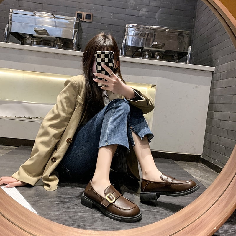 Black Leather Shoes for Women British 2024 Spring and Autumn Korean ...