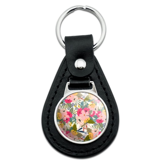 Black Leather Softly Flowers Floral Pattern Keychain - Walmart.com