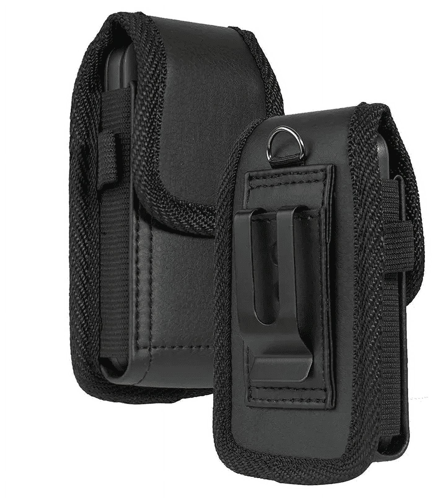Black Leather Vertical Belt Loop Waist Case Compatible with TCL Flip 3 ...