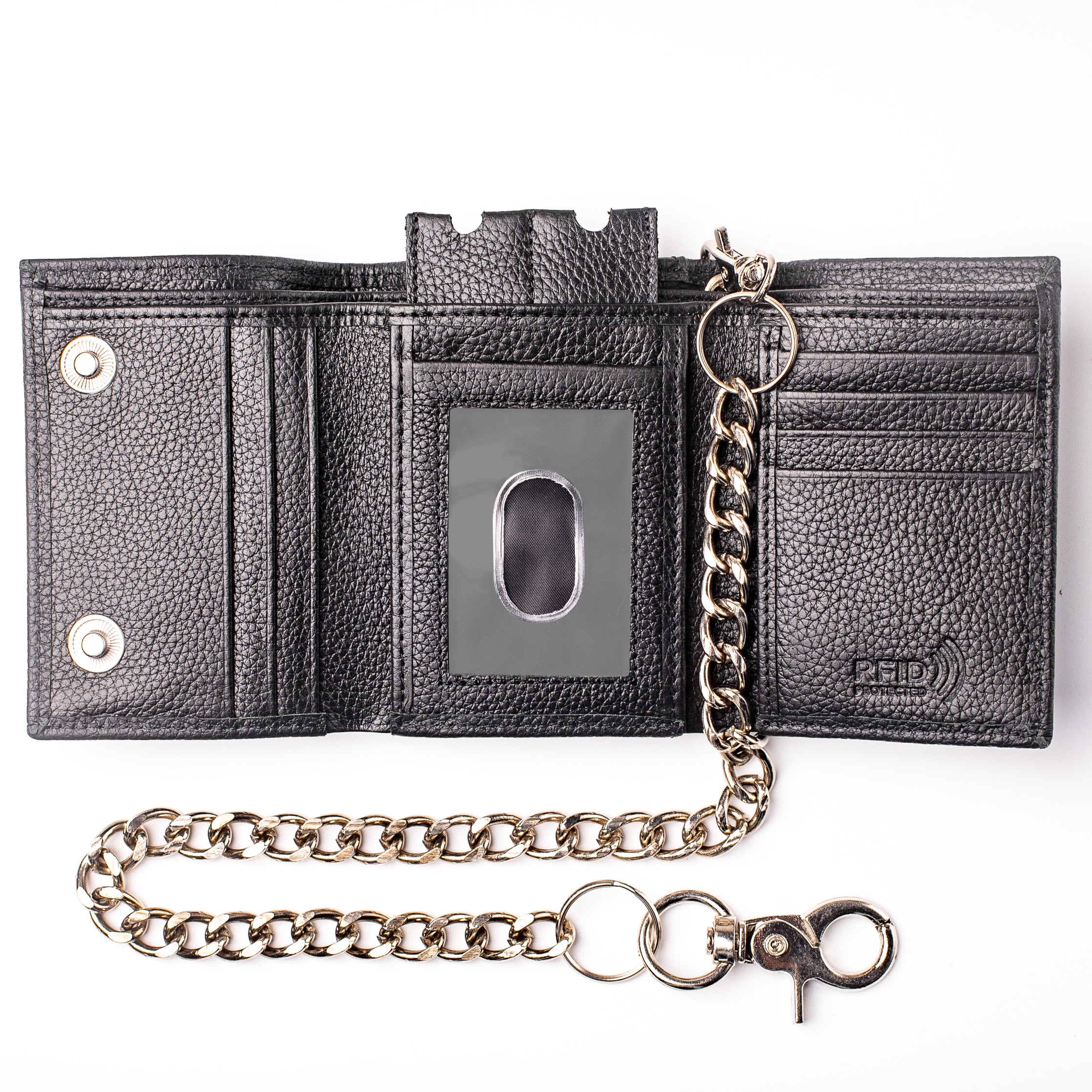 Black Leather Wallet Multi Card Slots Trifold RFID Wallets for Men ...