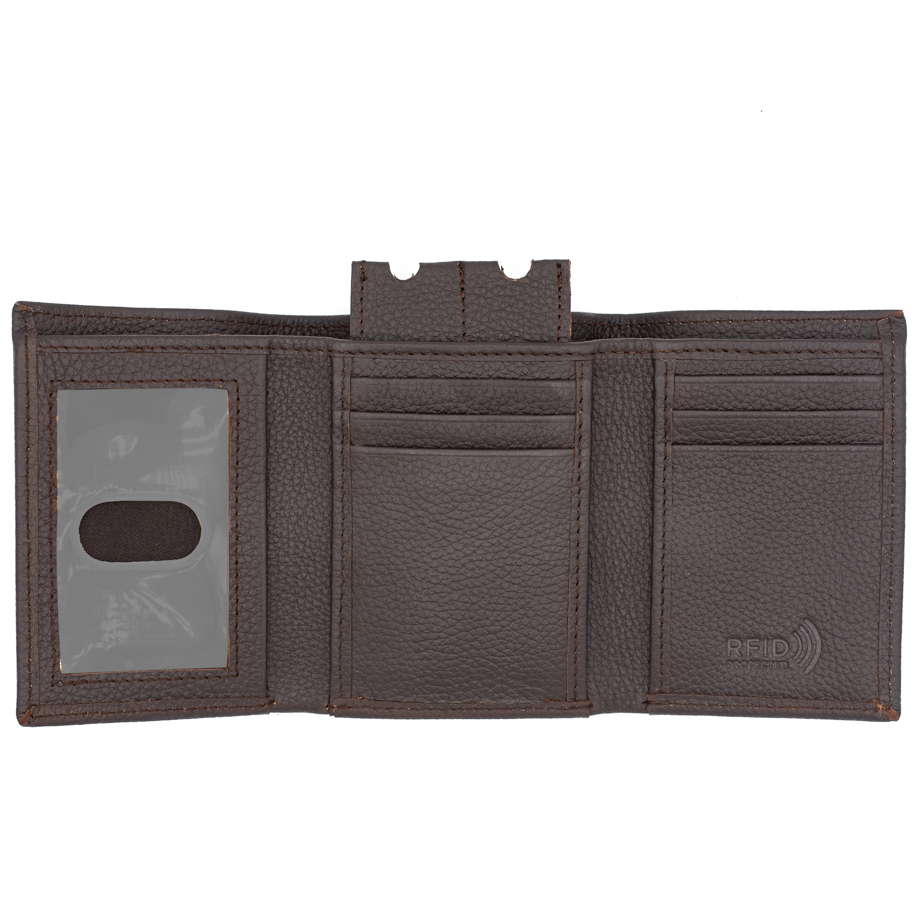 Black Leather Wallet Trifold Wallets for Men with Window ID & Key ...