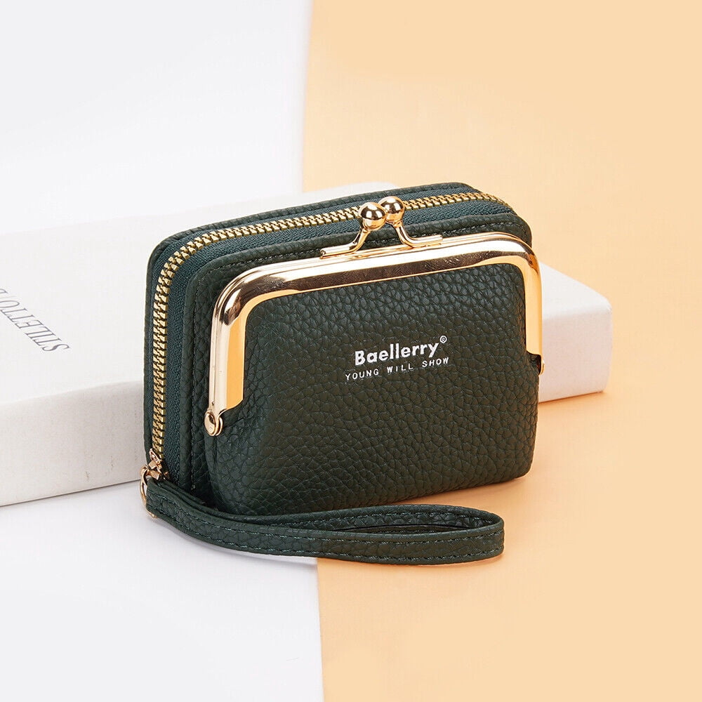 Black Leather Woman Coin Purse Frame Change Wallet Zipper Mini Handbag ...