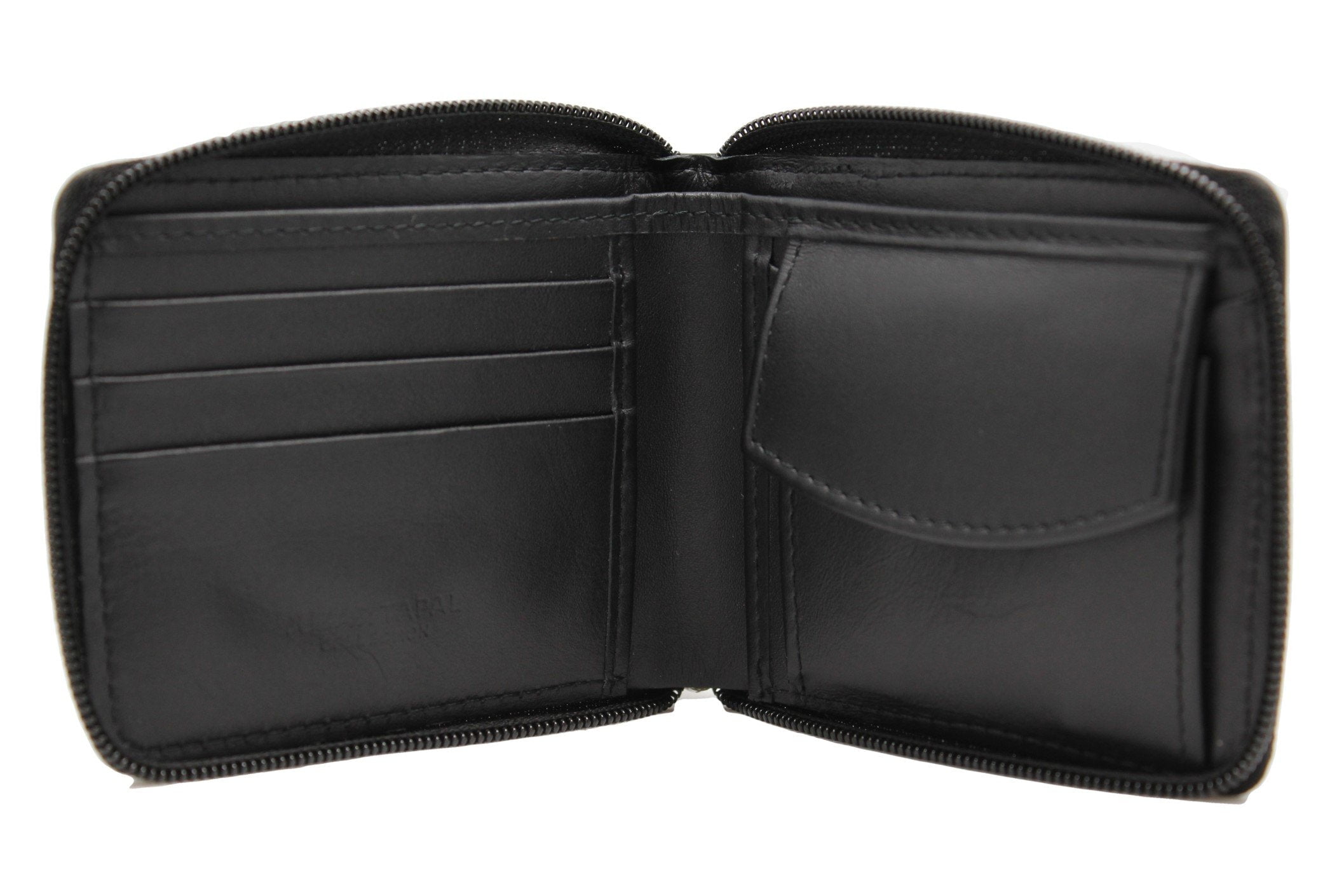 Black Leather Zip Around Bi-fold Wallet for Men J53-25 Travelers Coin Pocket - Walmart.com