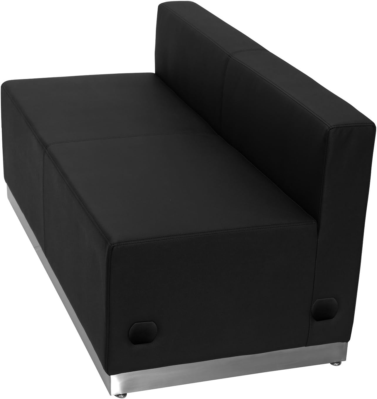 Black LeatherSoft Loveseat with Brushed Stainless Steel Base - Leather ...