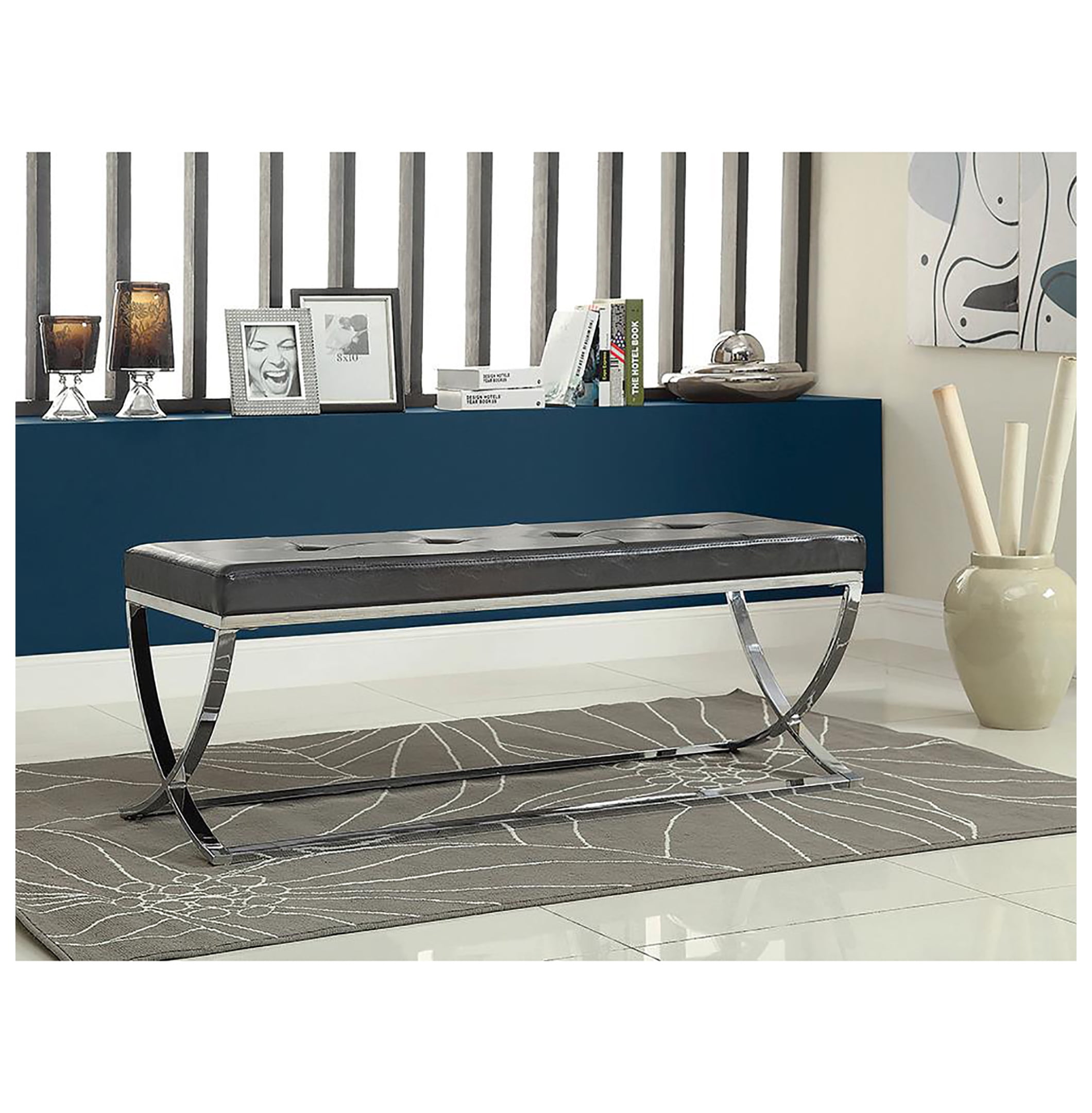 Black Leatherette Accent Chair - Modern Curve Leg Design - Living Room ...