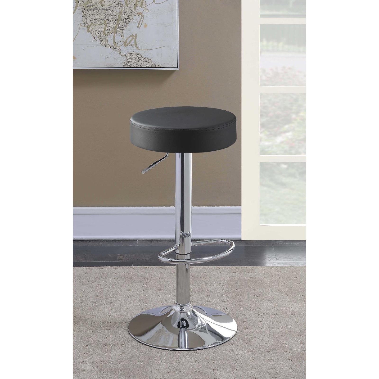 Black Leatherette Adjustable Bar Stool - Chrome Base, Kitchen/Home Bar ...