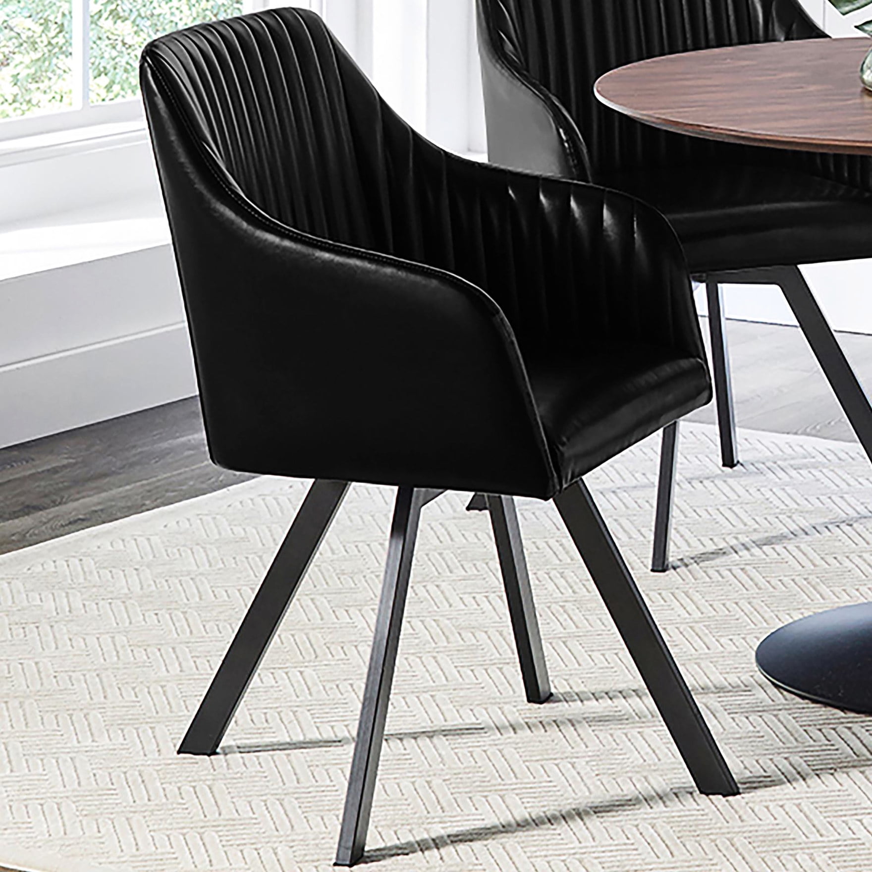 Black Leatherette Finish - Swivel and Tufted Back Features - Dining ...