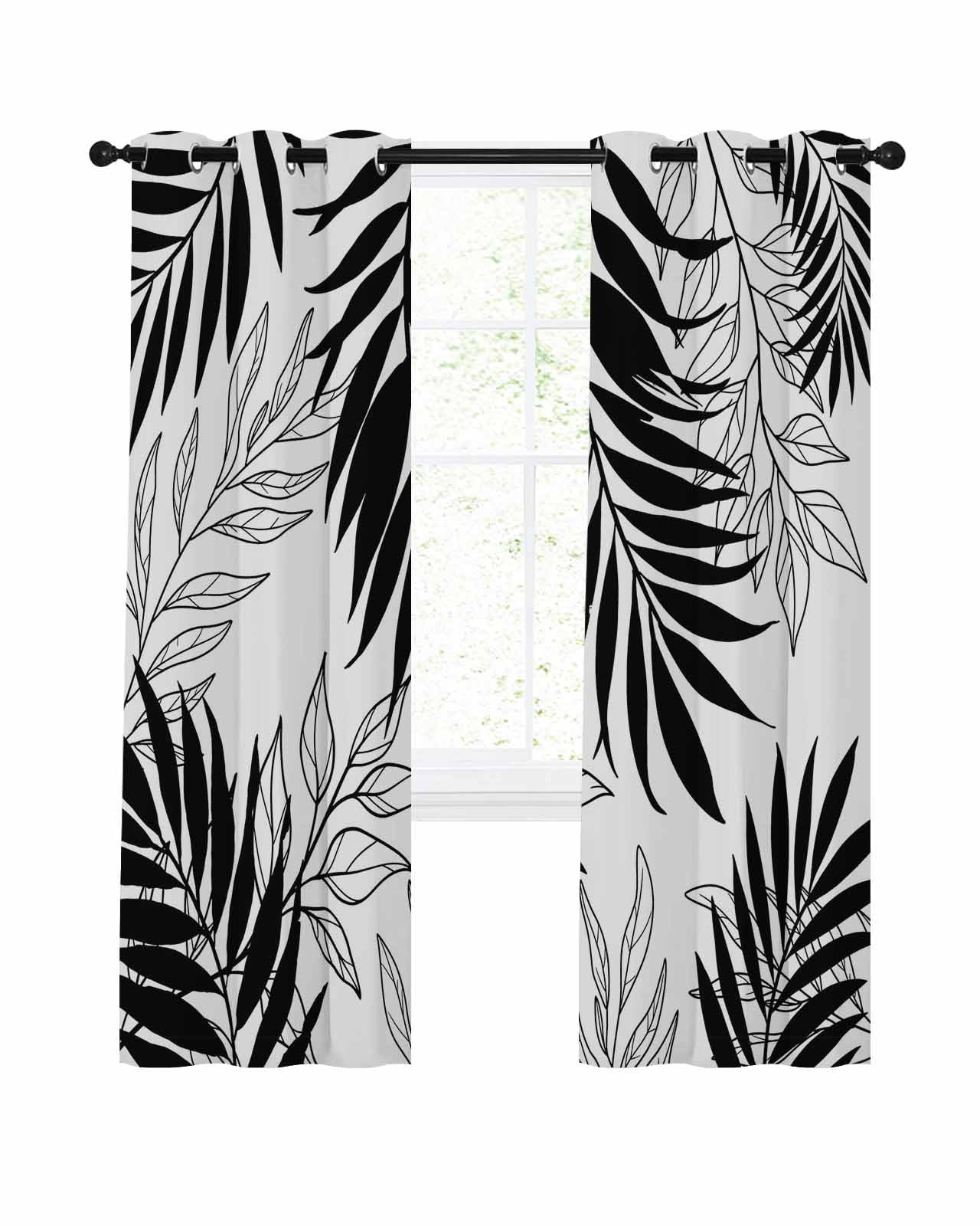 Black Leaves Blackout Curtains, Light Blocking Print Window Curtains ...