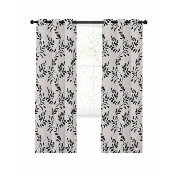 Black Leaves Blackout Curtains, Light Blocking Print Window Curtains ...