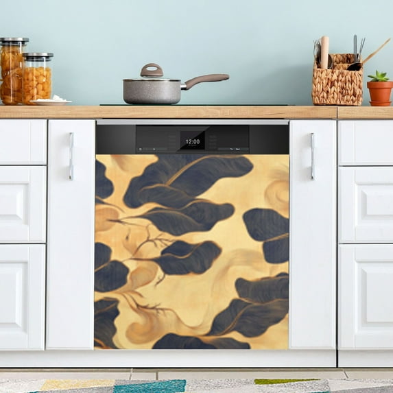 Black Leaves on Gold Background Dishwasher Magnet Cover Reuseable ...