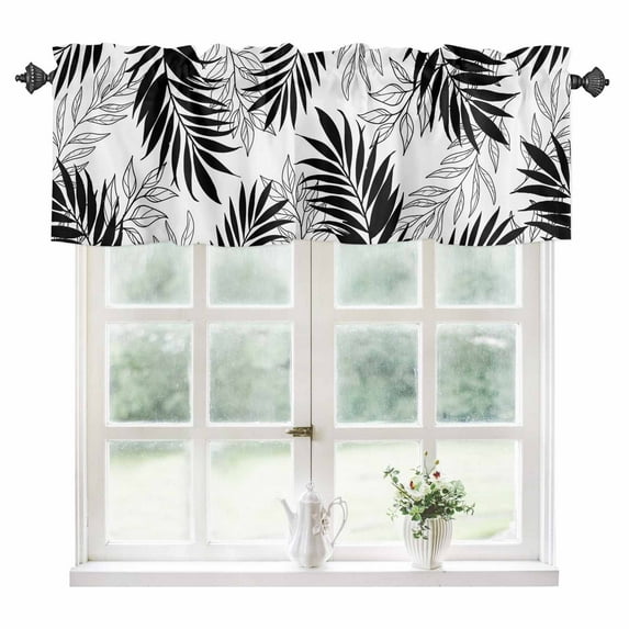 Black Leaves Kitchen Valances for Windows 42x18 Inch Kitchen Curtains ...