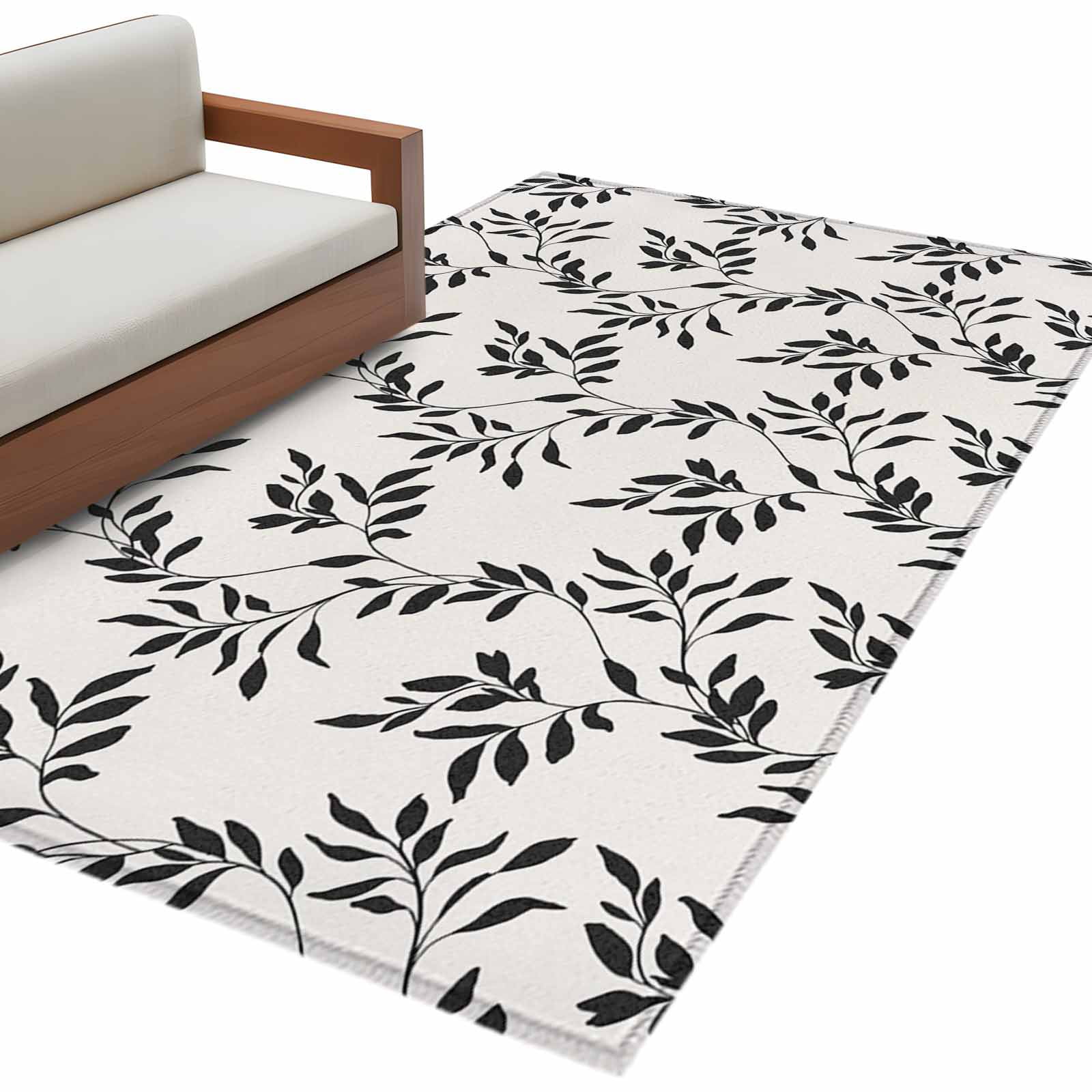 Black Leaves Large Area Rugs for Bedroom Living Room, Soft Non Slip ...