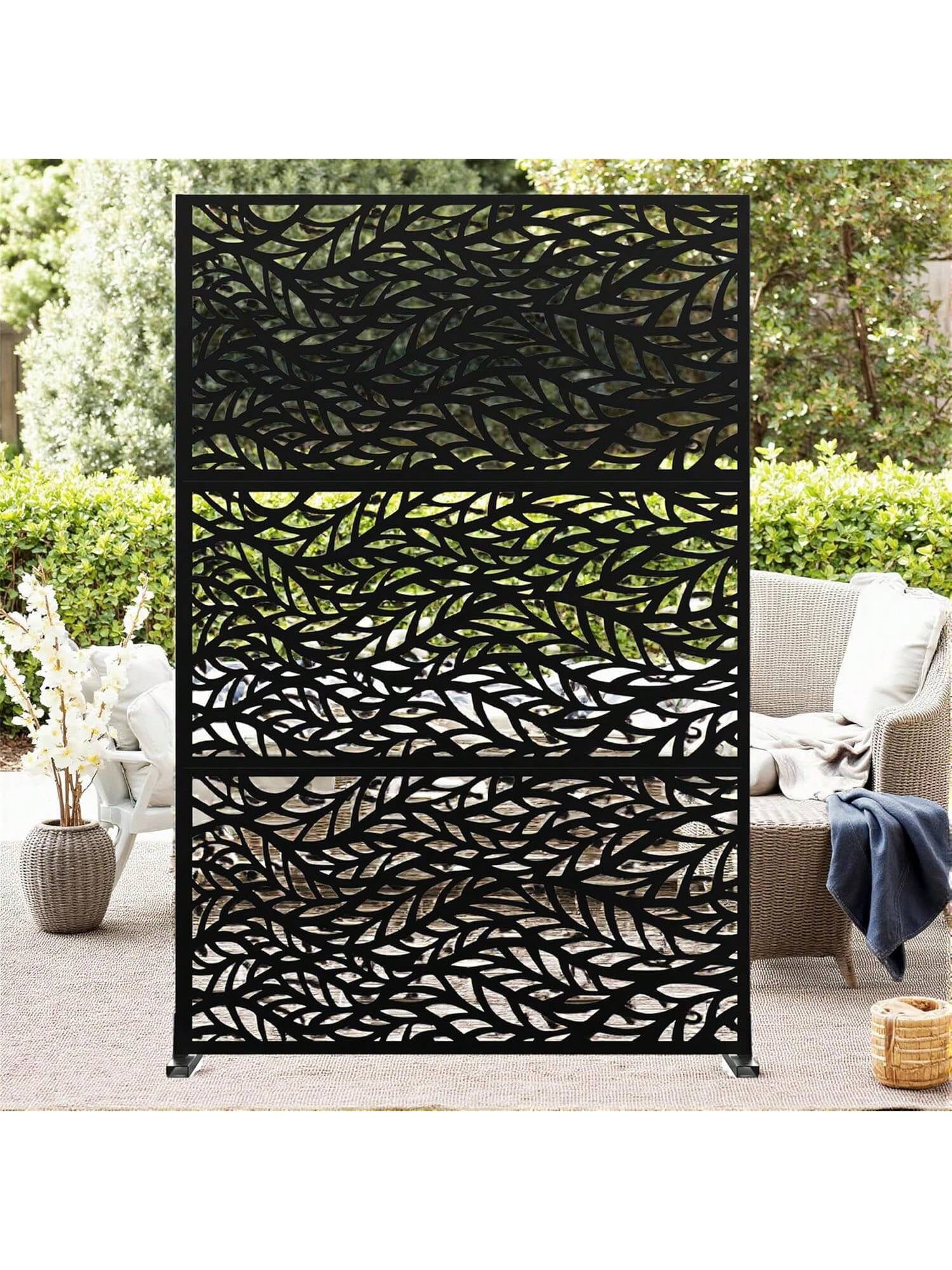 Black/Leaves- Metal Privacy Screen 72" H X 47" W, Outdoor Privacy ...