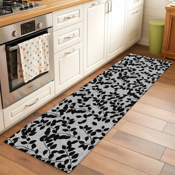 Black Leaves Runner Rugs 2x6 ft Branch Pattern Washable Hallway Rugs ...