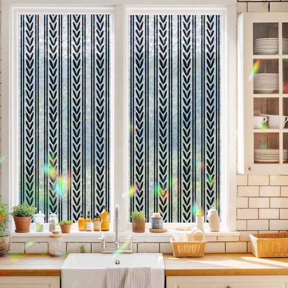 Black Leaves Striped Window Privacy Film Rustic Farmhouse Country ...
