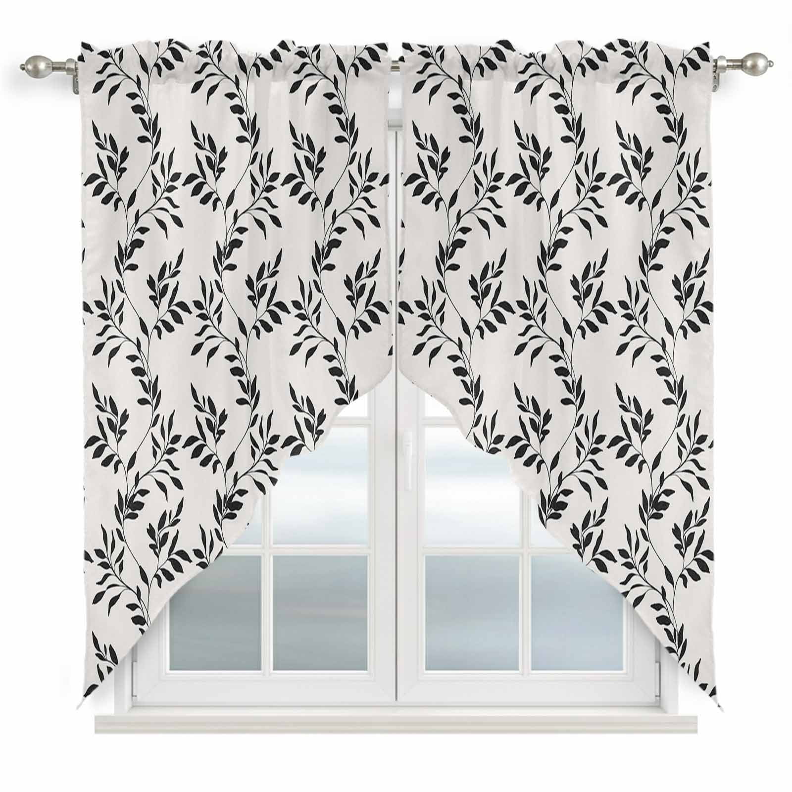 Black Leaves Swag Curtains for Kitchen/Bedroom/Living Room, Vintage ...