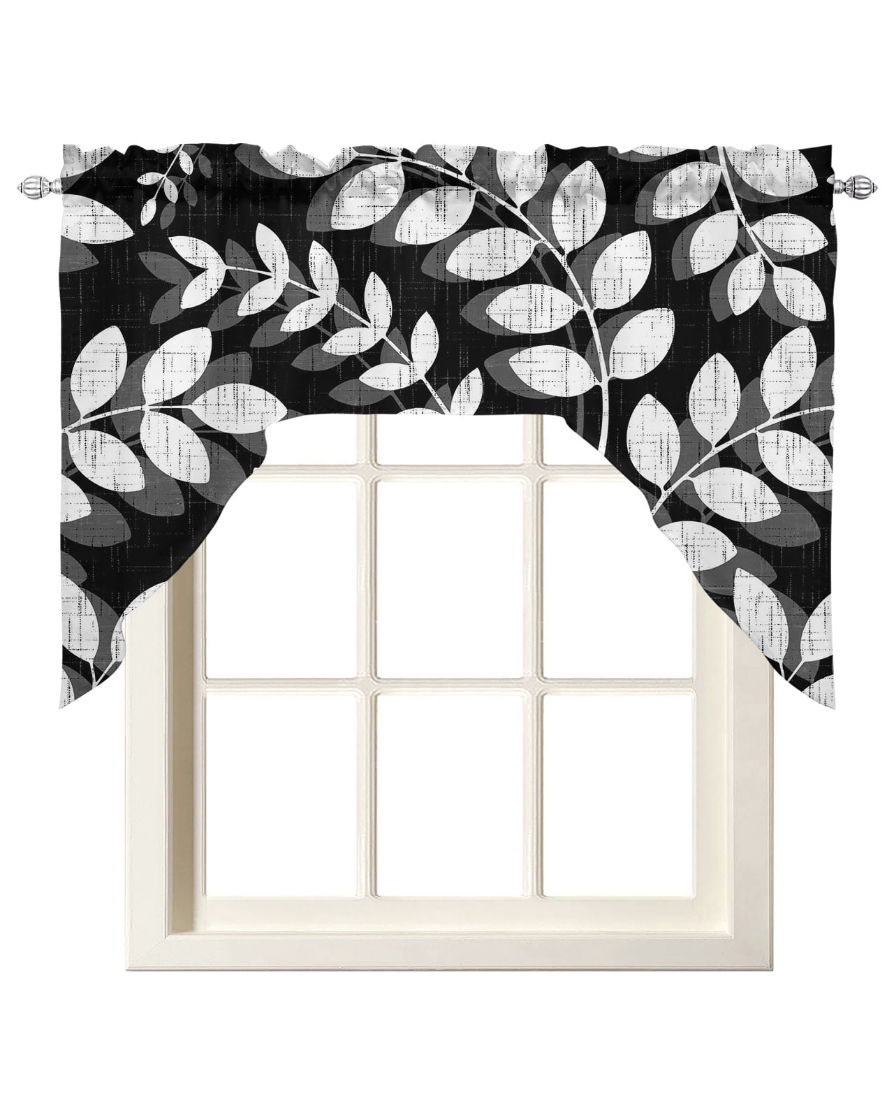 Black Leaves Swag Valances for Windows, Farmhouse Botanical Leaf Branch ...