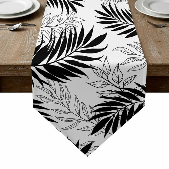 Black Leaves Table Runner Linen Burlap Table Runner 72 Inches Long ...