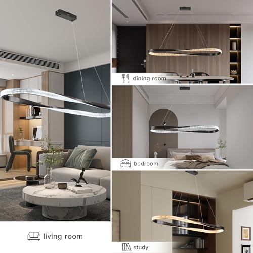 Black Led Chandelier with Remote Dimmable, 39 Inch Large Modern Led ...