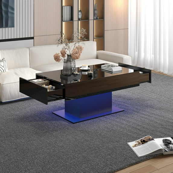 Black Led Coffee Table with 2 Storage Drawers for Living Room, Living ...