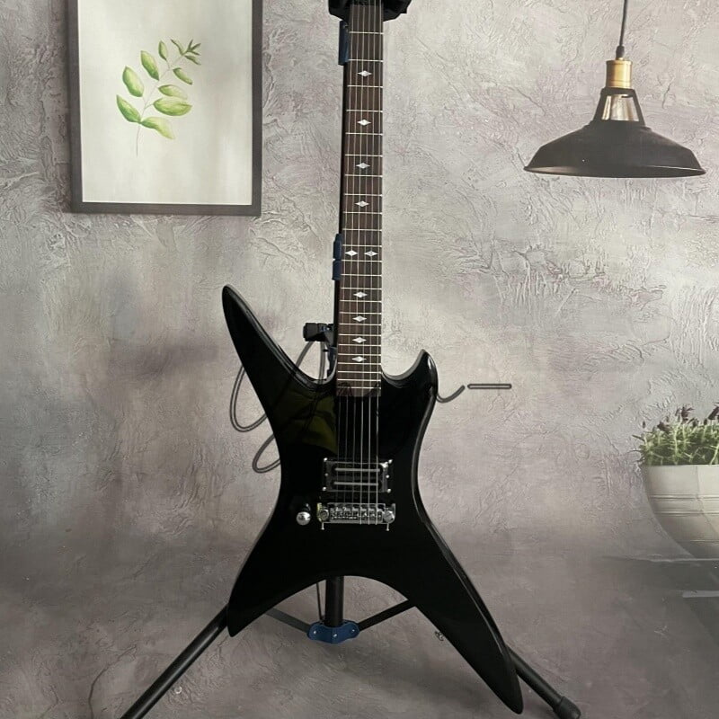 Black Left Handed Chuck Stealth Electric Guitar Chrome Hardware Diamond ...