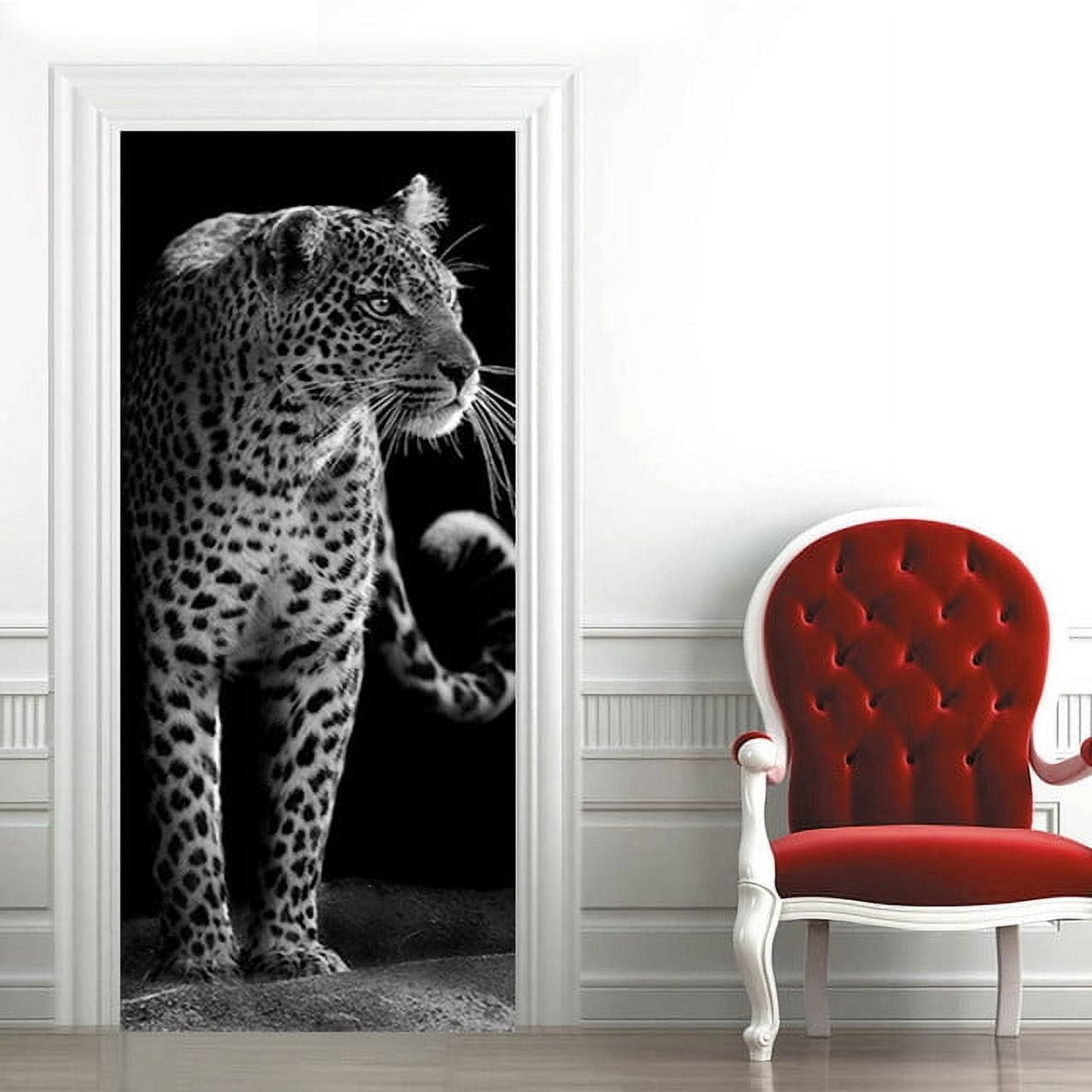 Black Leopard Animal Door Sticker Panther Butterfly Wallpaper Cheetah ...