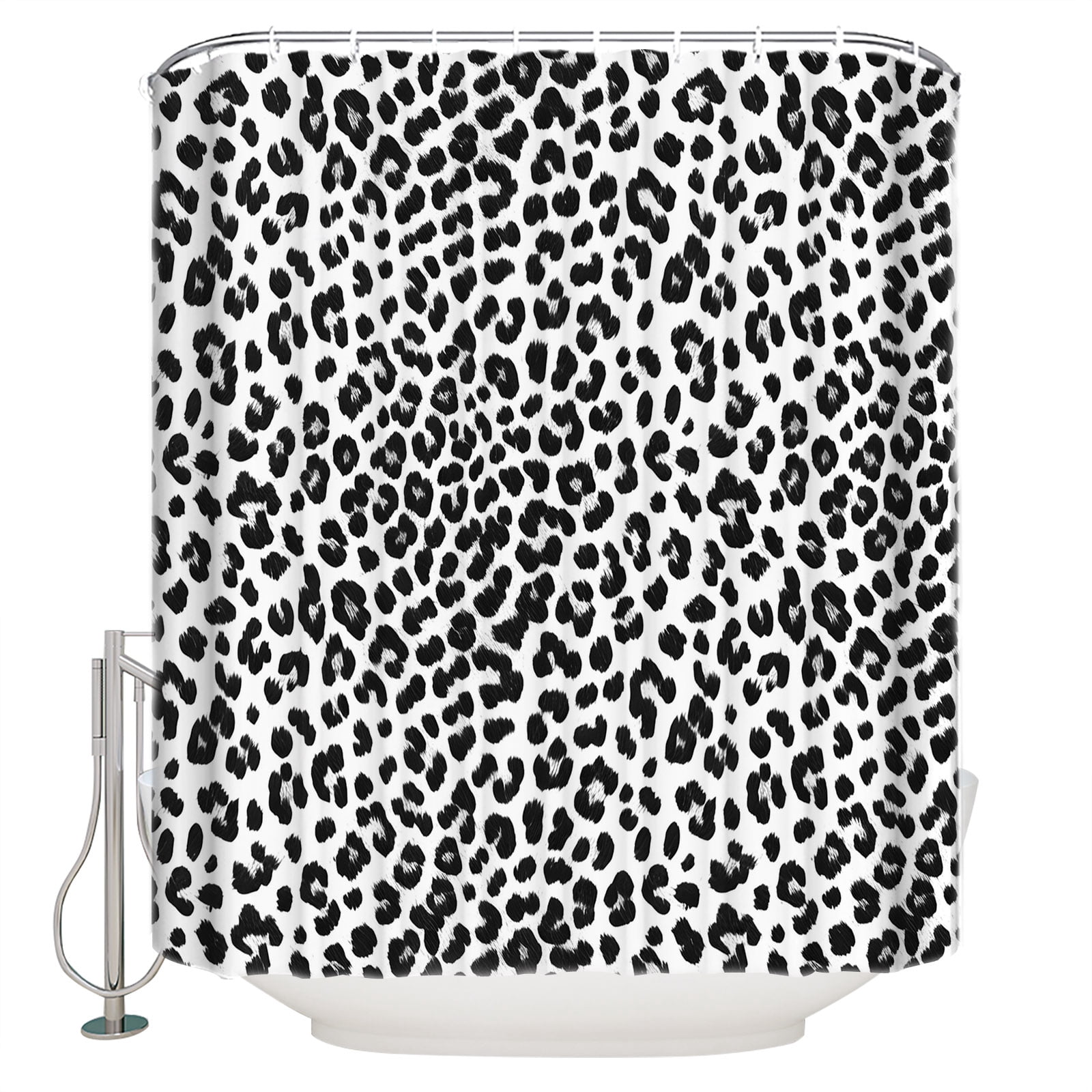 Black Leopard Bathroom Shower Curtains with 12 Hooks Polyester ...
