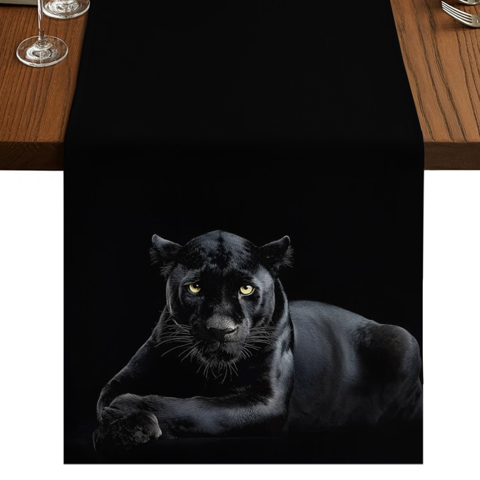 Black Leopard Burlap Cotton Table Runner 13x60 Inches Long, Animal ...