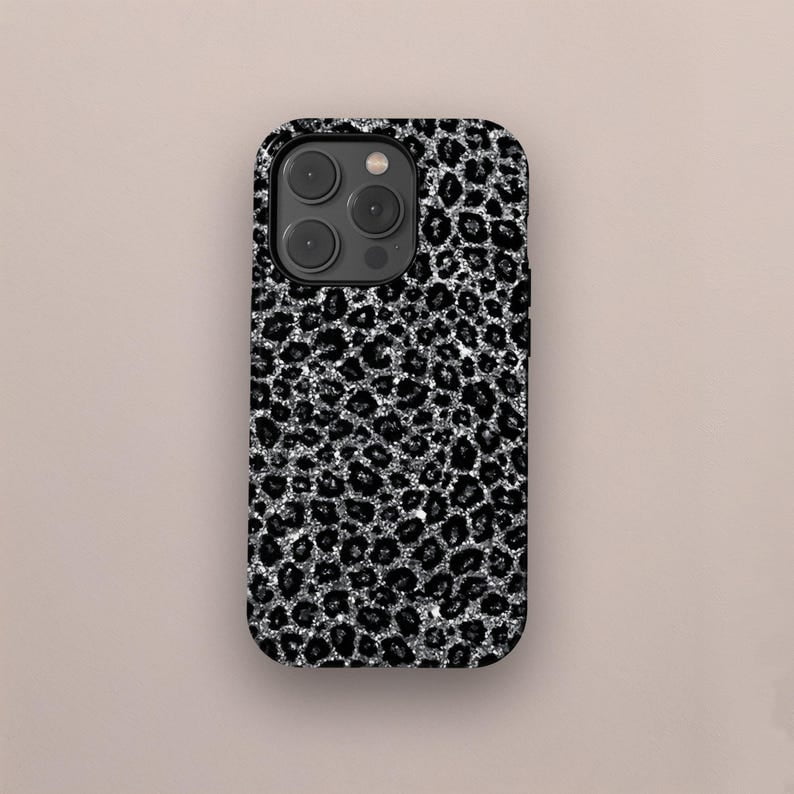 Black Leopard Cheetah Print Phone Case, Minimalist Animal Pattern with ...