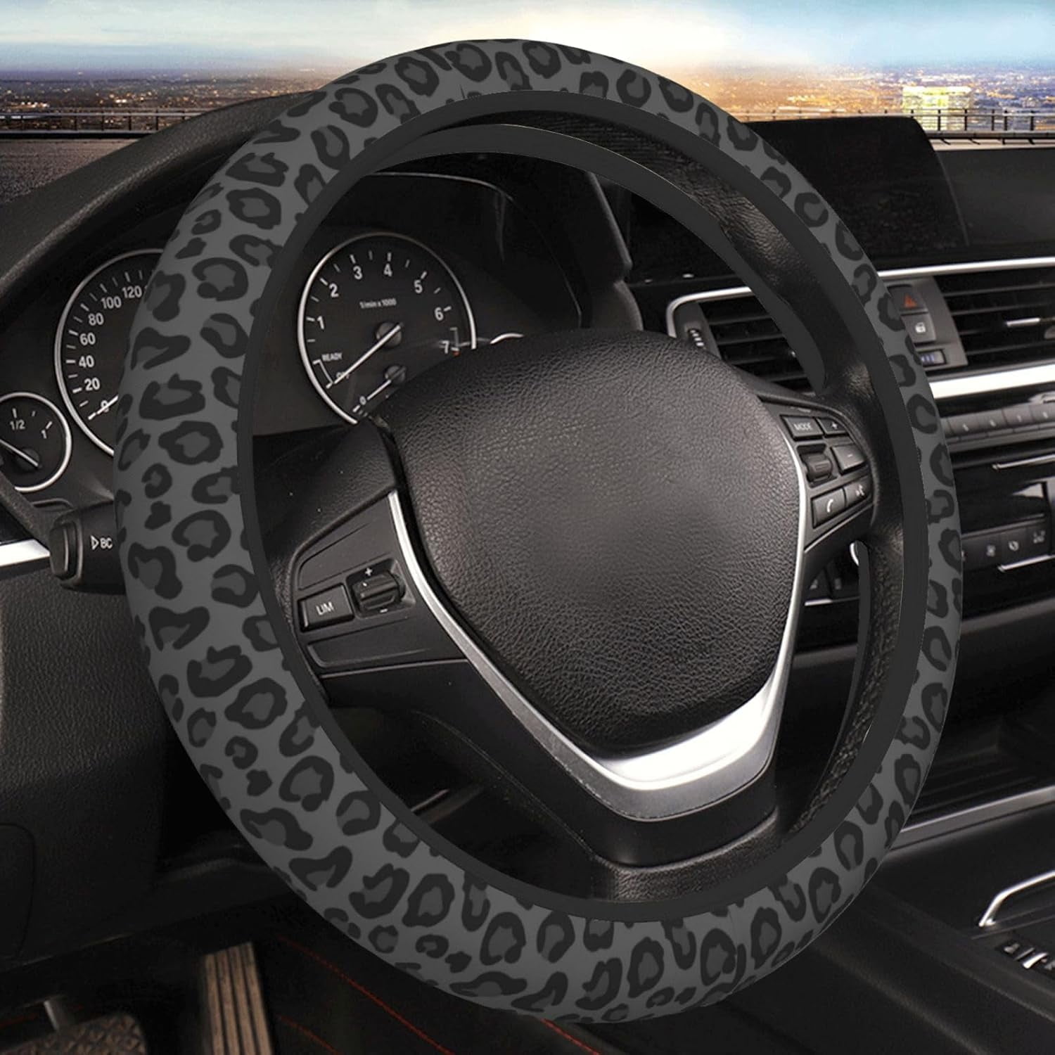 Black Leopard Cheetah Steering Wheel Cover for Women Girls, Anti-Slip ...
