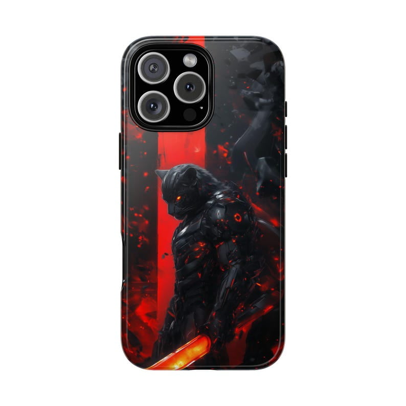 Black Leopard Cyber Knight Warrior Futuristic Artistic Protective Phone ...