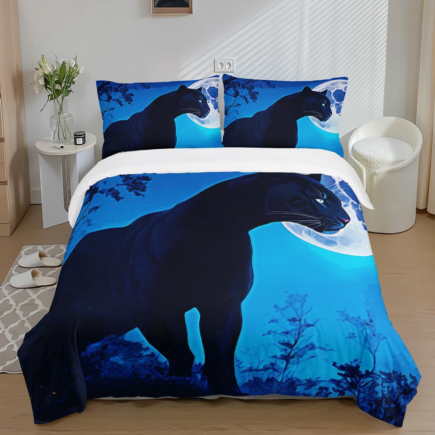 Black Leopard Duvet Cover Set, Evening Moon Leopard Bedding Set for ...
