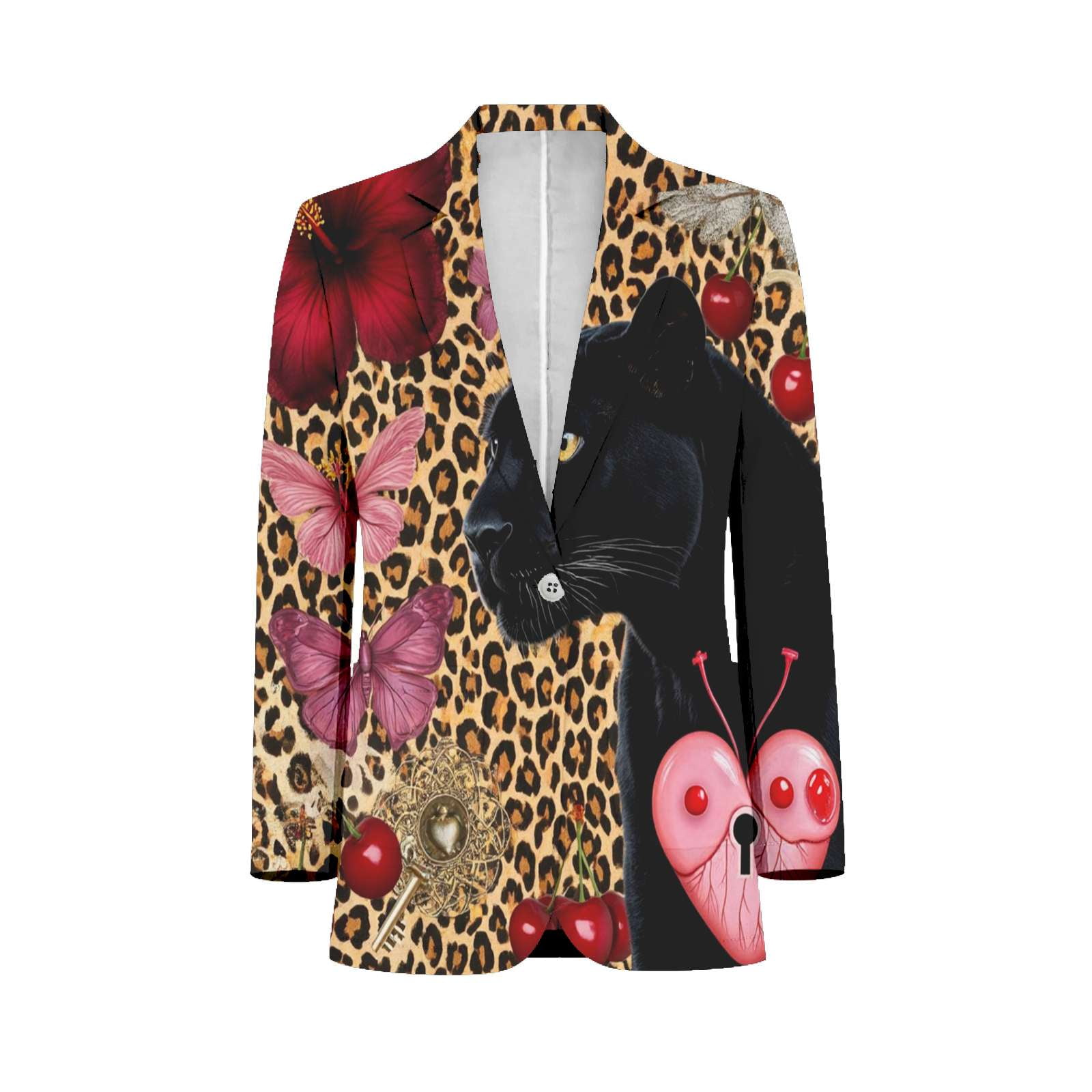 Black Leopard Hearts Butterflies Customized Men's Suits full man Shawl ...