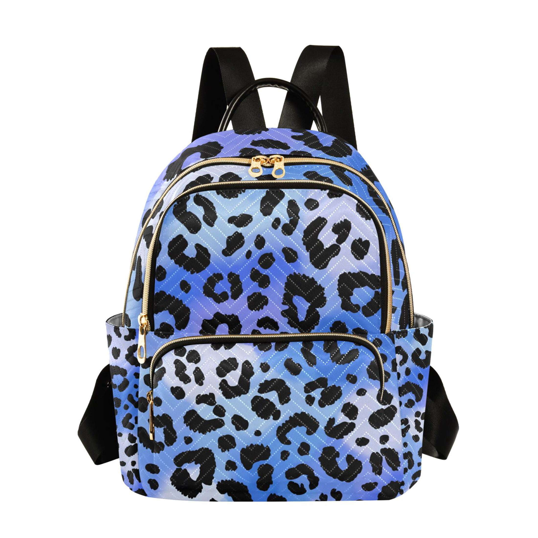 Black Leopard Pattern Fashion Backpack Quilted Lightweight Women Travel ...