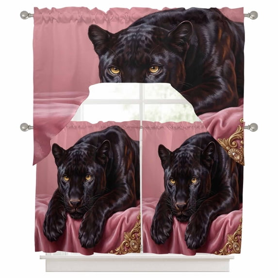 Black Leopard Pattern Kitchen Curtains Swag Valance and Tier Curtains ...