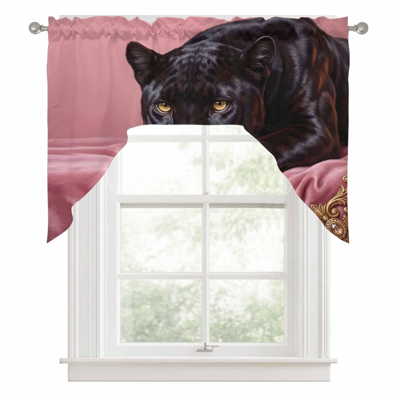 Black Leopard Pattern Kitchen Curtains Swag Valance for Windows ...