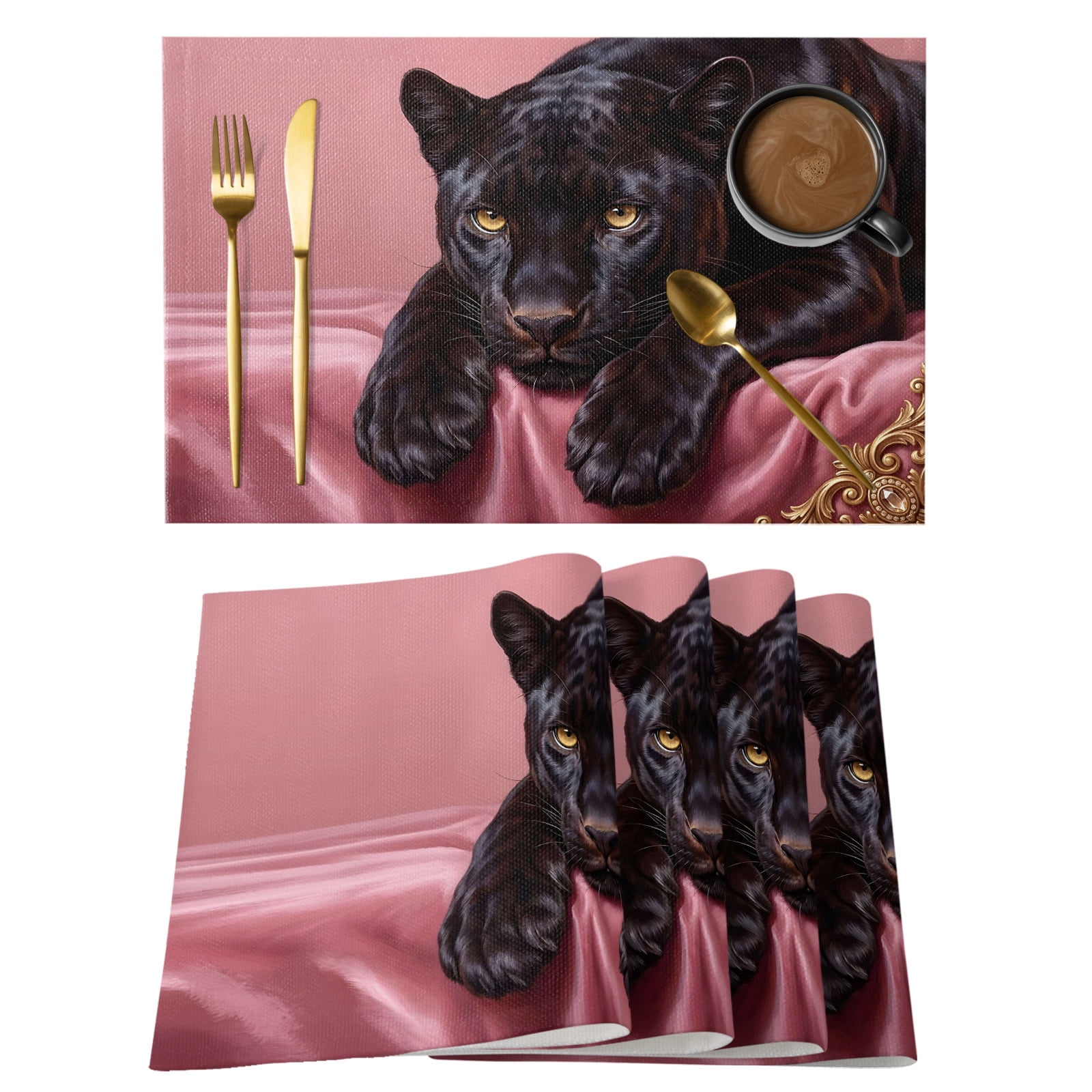 Black Leopard Pattern Placemats Set of 12 Natural Wild Animals Luxury ...
