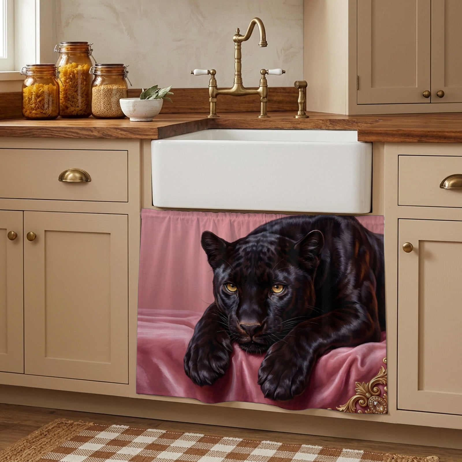 Black Leopard Pattern Small Cabinet Curtains 10"W x 11"L, Natural Wild ...