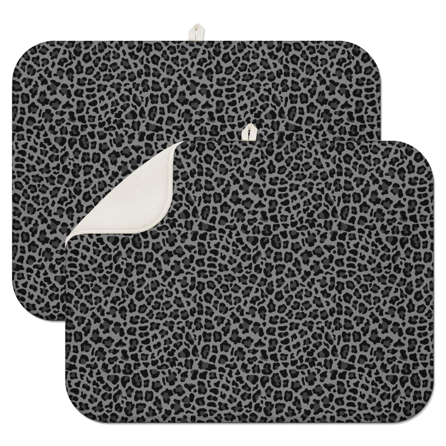 Black Leopard Print Dish Drying Mat for Kitchen 1 Pack, Ultra Absorbent ...