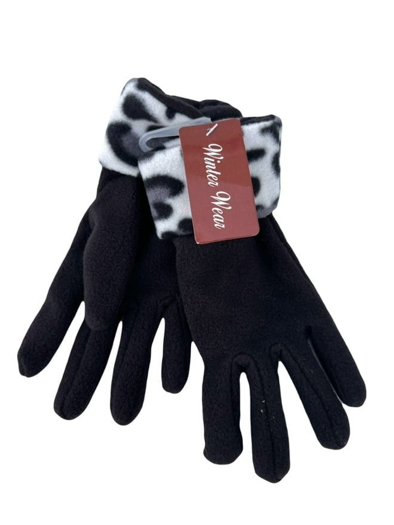 Black Leopard Print Fleece Gloves - Lady Winter Gloves - Walmart.com