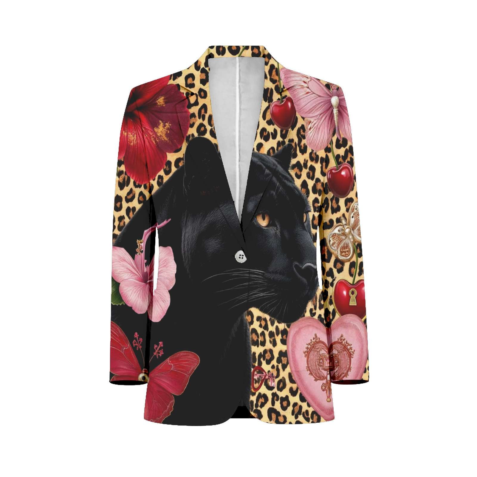 Black Leopard Print Flowers Men's Suit Blazer Casual Party Wear Slim ...