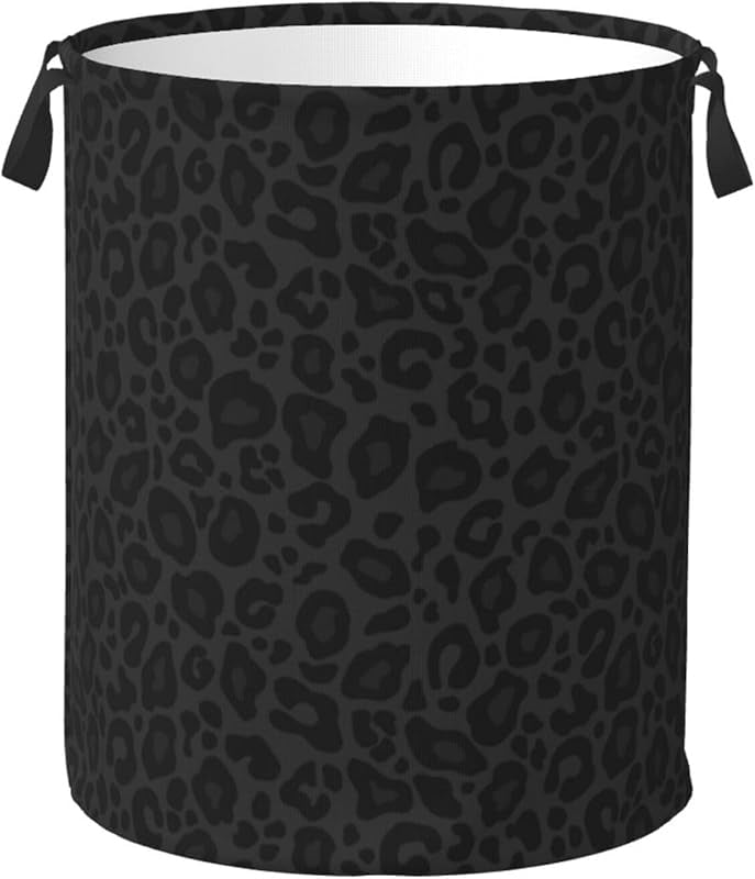 Black Leopard Print Laundry Hamper Bag With Waterproof Liner - Round ...