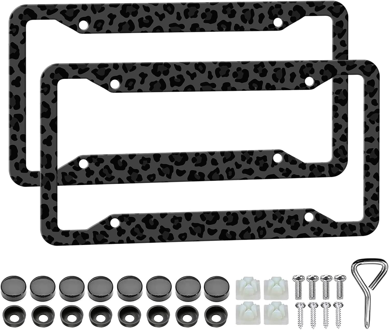 Black Leopard Print License Plate Frame - 2PCS Leopard Personalise ...