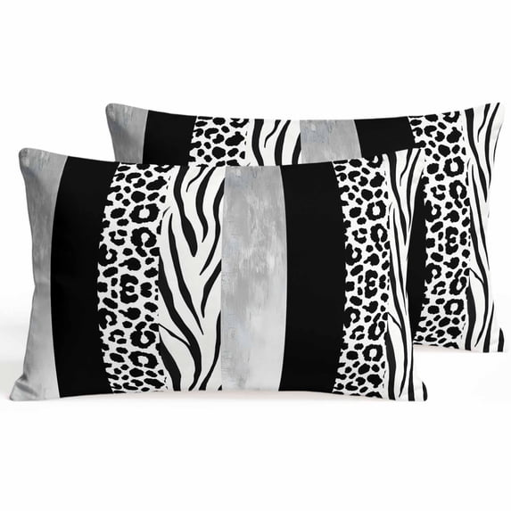 Black Leopard Print Lumbar Pillow Covers 12 x 20 Inch Pillow Covers Set ...