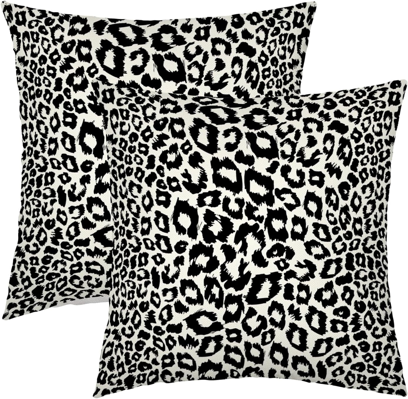Black Leopard Print Pillow Covers 16x16 Inch Set of 2 Cheetah Animal ...