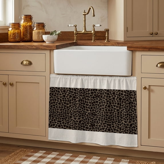 Black Leopard Print Small Cabinet Curtains 11"W x 13"L, Vintage Wild ...