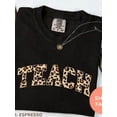 Black Leopard Print TEACH Graphic Washed Cotton Crew Neck T-Shirt For ...