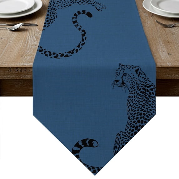 Black Leopard Print Table Runner Linen Burlap Table Runner 72 Inches ...