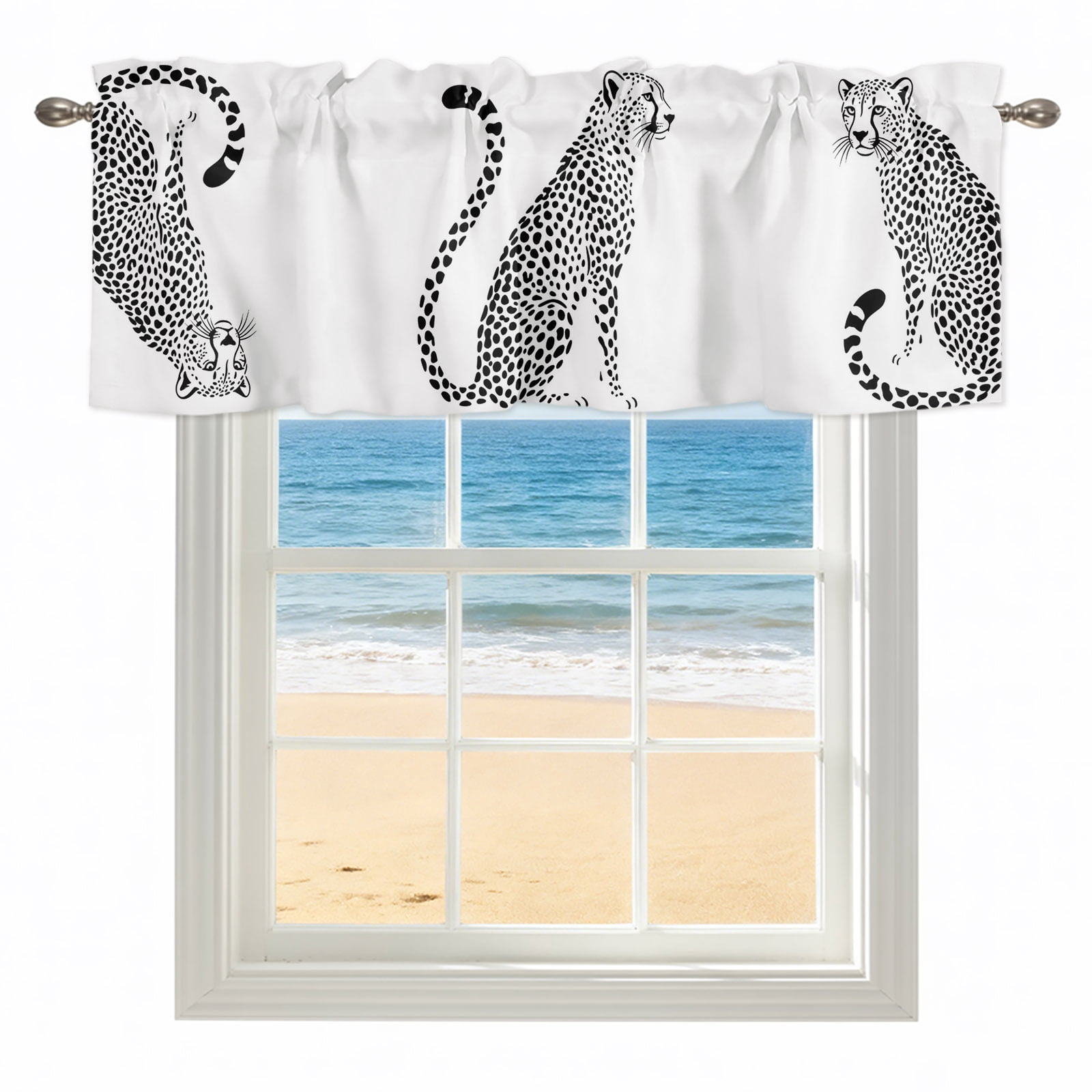 Black Leopard Prints Kitchen Valances for Windows 42x18 Inch Kitchen ...