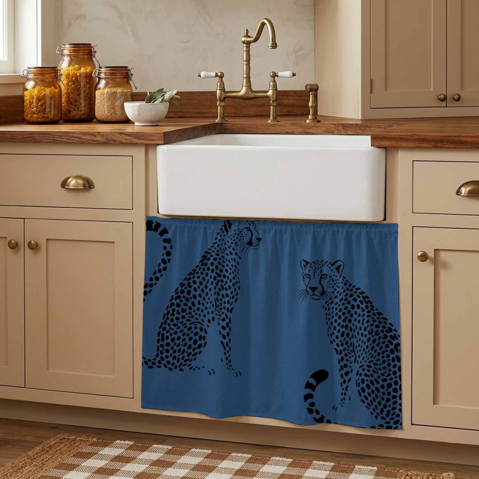 Black Leopard Prints Small Cabinet Curtains 11"W x 13"L, Middle Century ...